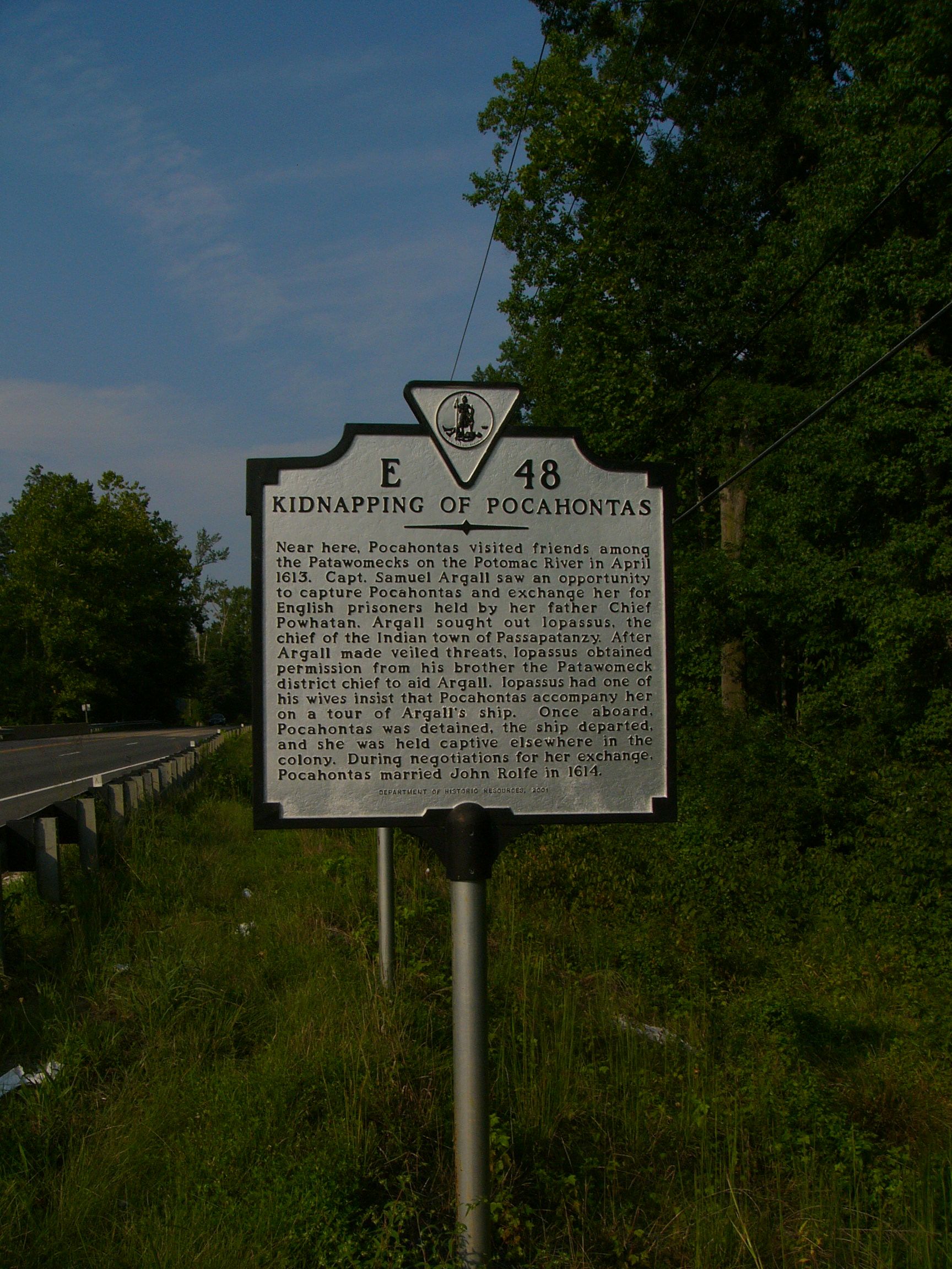 Kidnapping of Pocahontas Marker - Discover Stafford